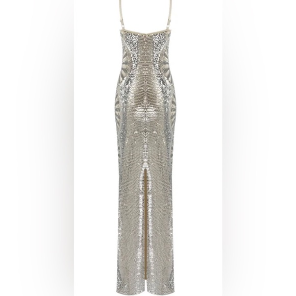 Dresses | Loved By You Glamours Silver Sequence Rhinestone Beading Maxi ...